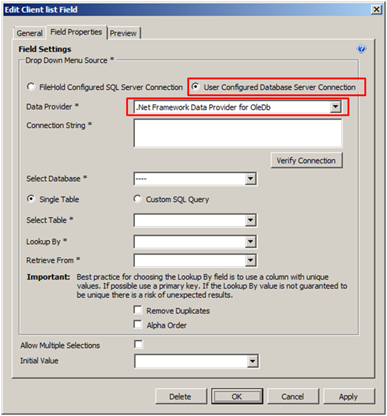 Creating dropdown lists and lookups from a text file - FileHold